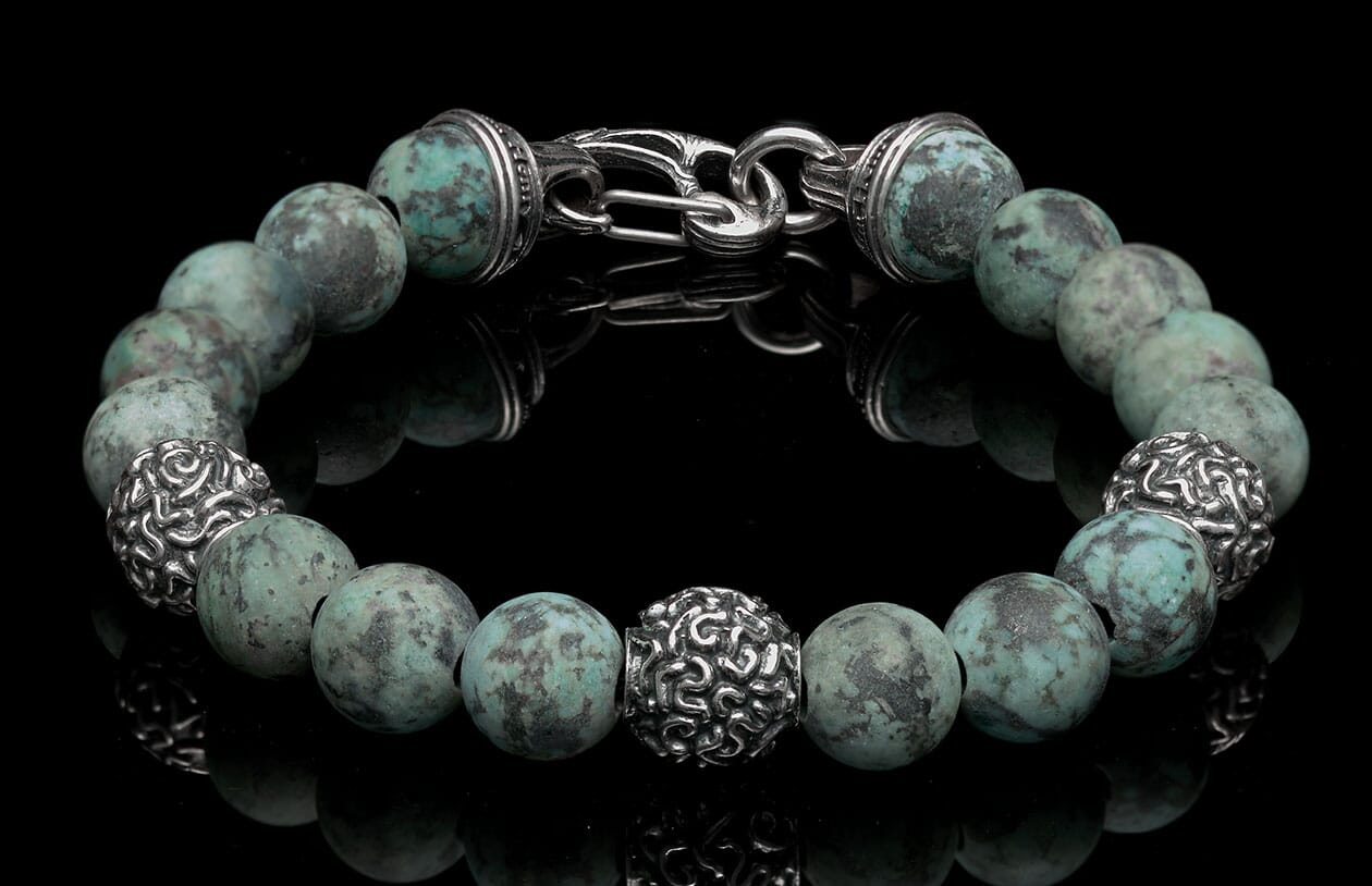 Verdigris Men's Beaded Bracelet with Sculpted Brain Coral | William Henry